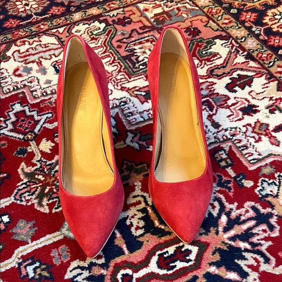 J. Crew | Shoes | J Crew Red Suede Heels | Poshmark